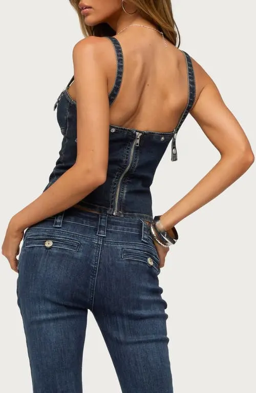 EDIKTED Koto Snap Button Stretch Denim Tank Top