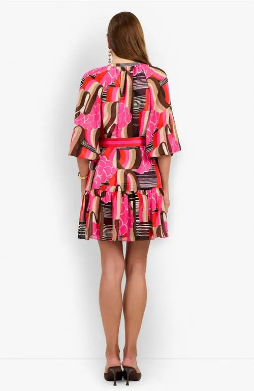 Trina Turk Amatas Printed Georgette Mini Dress With Puff Sleeves And Ruffled Hem