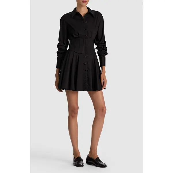 Alice + Olivia Edie Long Sleeve Corset Shirtdress - Black