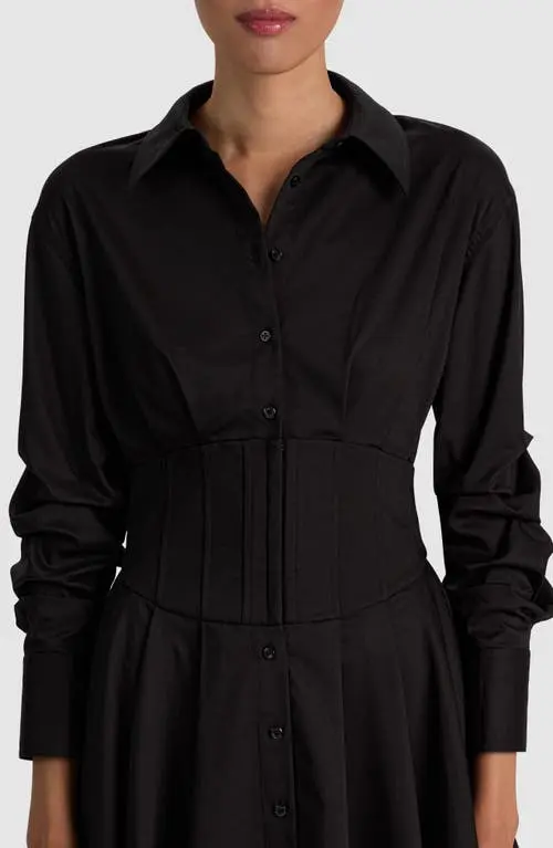 Alice + Olivia Edie Long Sleeve Corset Shirtdress - Black