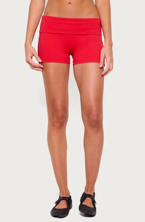 EDIKTED Ambar Contrast Stripe Foldover Shorts - Red