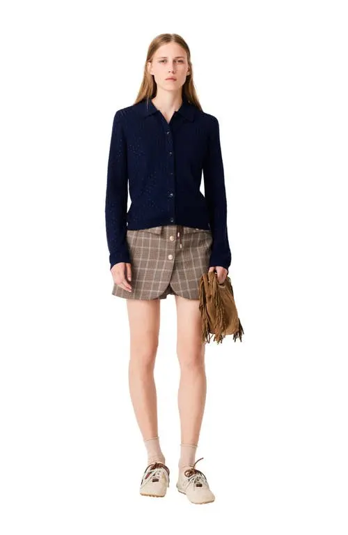 Maje Rhinestone Polo Collar Cardigan