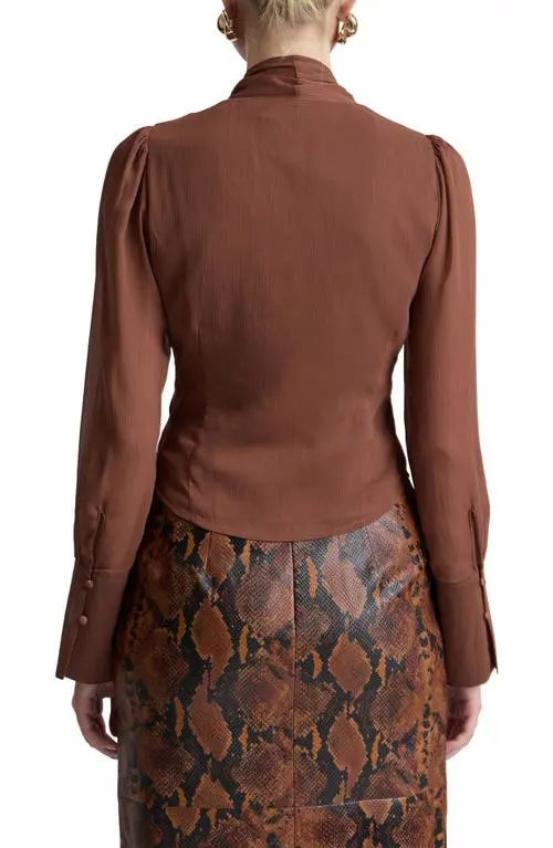 Avec Les Filles Long Sleeve Bow Tie Crinkle Crepe Top