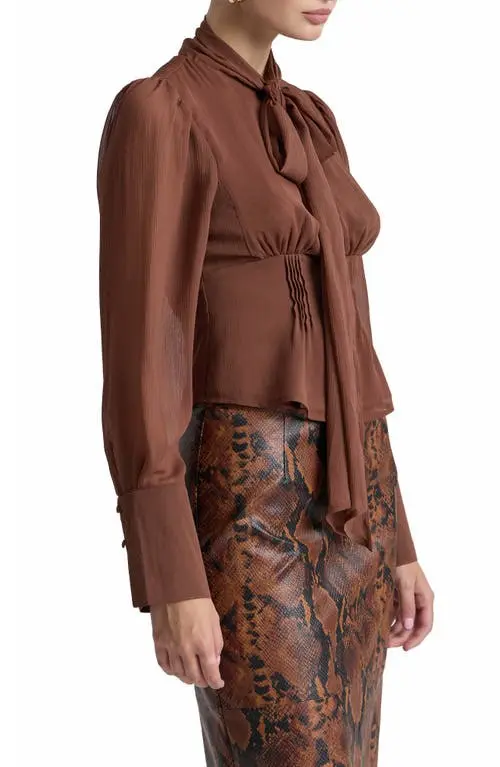 Avec Les Filles Long Sleeve Bow Tie Crinkle Crepe Top