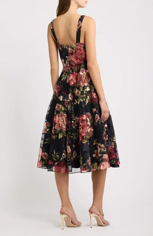 Eliza J Floral Embroidered Sleeveless V-neck Midi Dress