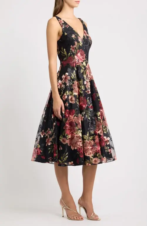 Eliza J Floral Embroidered Sleeveless V-neck Midi Dress