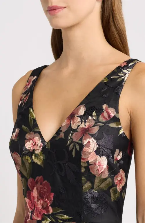 Eliza J Floral Embroidered Sleeveless V-neck Midi Dress