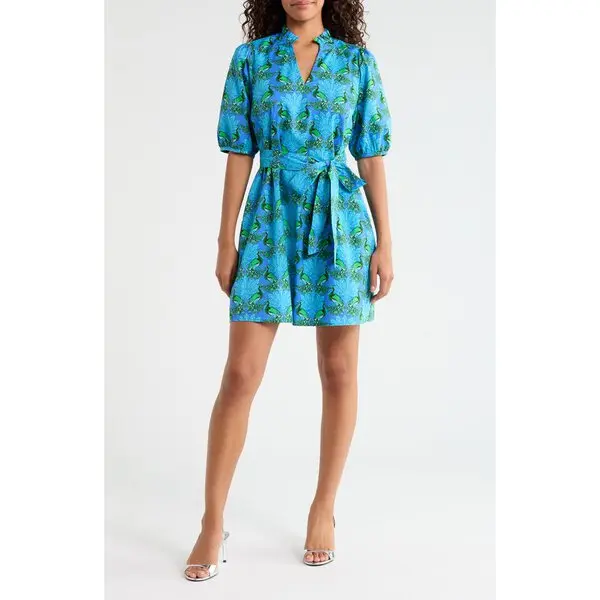 SUGARLIPS Genia Peacock Print Cotton Mini Dress