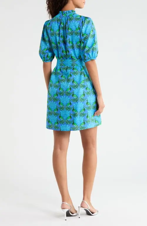 SUGARLIPS Genia Peacock Print Cotton Mini Dress