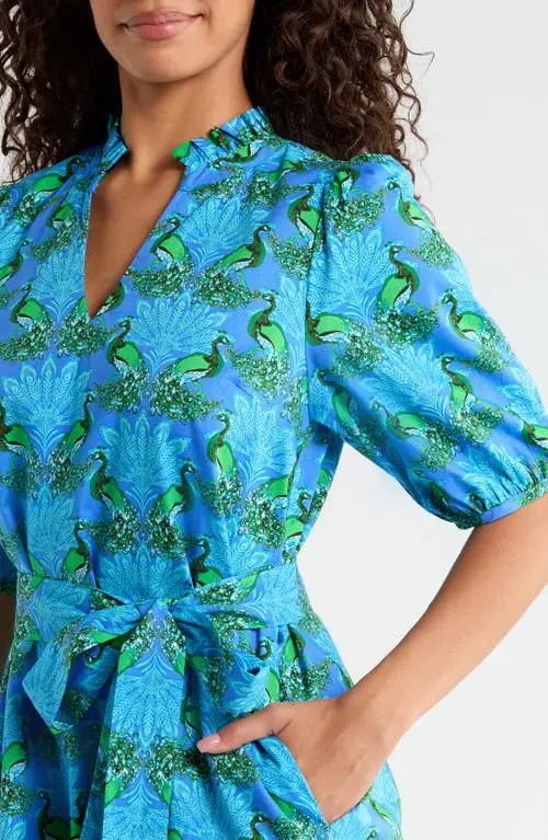 SUGARLIPS Genia Peacock Print Cotton Mini Dress