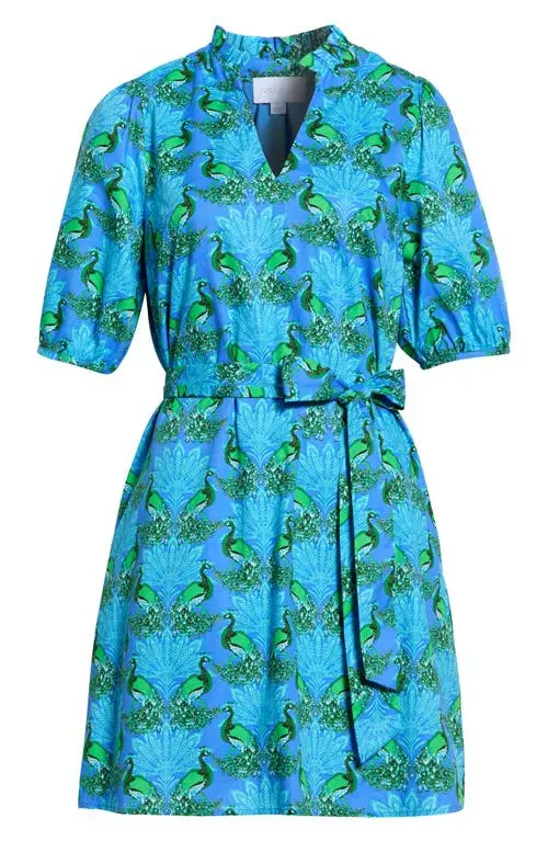 SUGARLIPS Genia Peacock Print Cotton Mini Dress