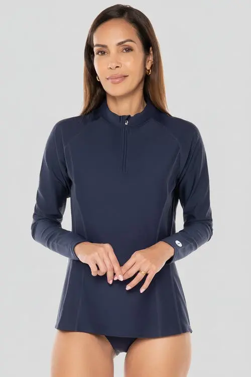 Coolibar Freestyle Quarter Zip Rash Guard With Long Sleeves - Navy