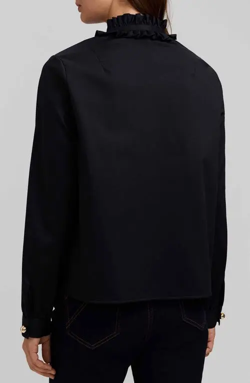 Foxcroft Colette Ruffle Collar Long Sleeve Shirt - Black