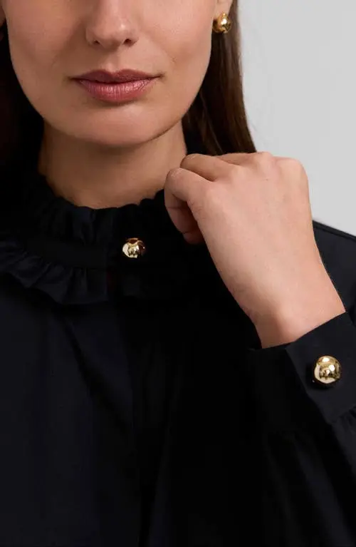 Foxcroft Colette Ruffle Collar Long Sleeve Shirt - Black