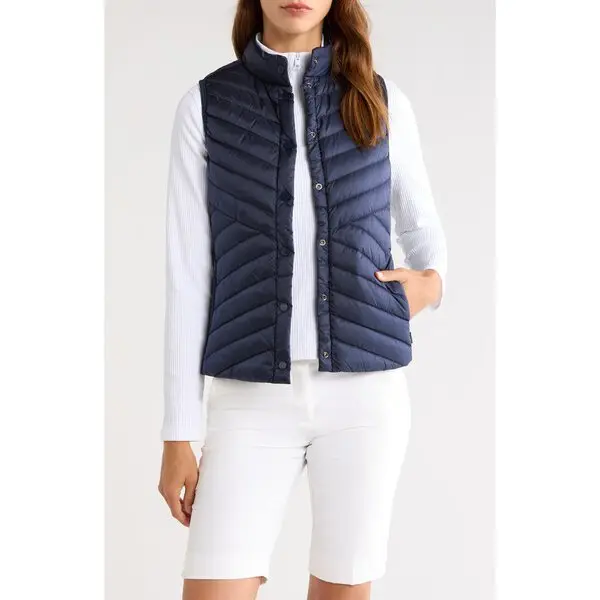 G/fore Quilted Down Stretch Vest With Stand Collar - Twilight