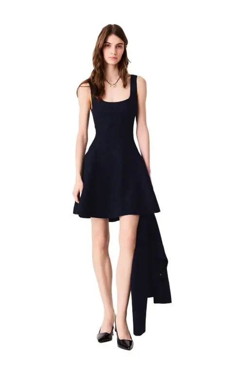Maje Short Jacquard Skater Dress - Navy