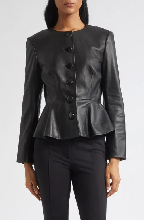 Veronica Beard Quinn Leather Peplum Jacket