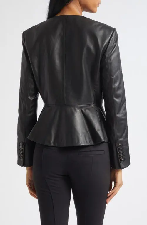 Veronica Beard Quinn Leather Peplum Jacket