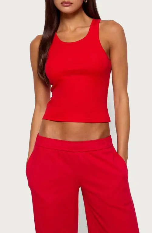 EDIKTED Francie Crop Stretch Cotton Rib Tank - Red
