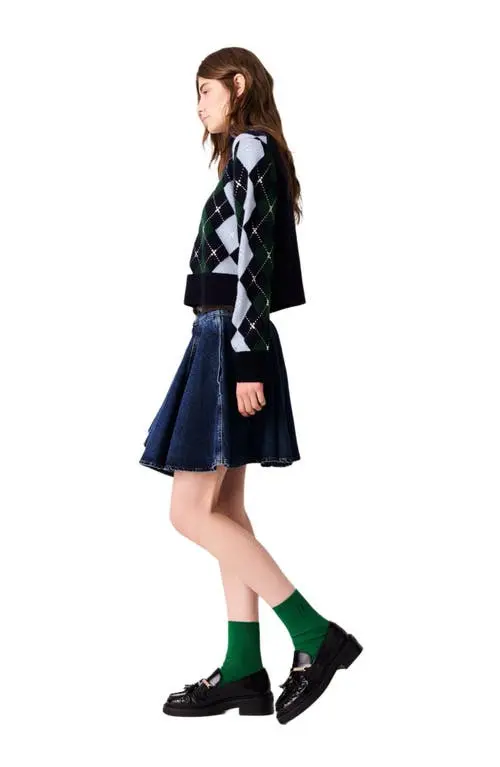 Maje Argyle Sweater With Rhinestones