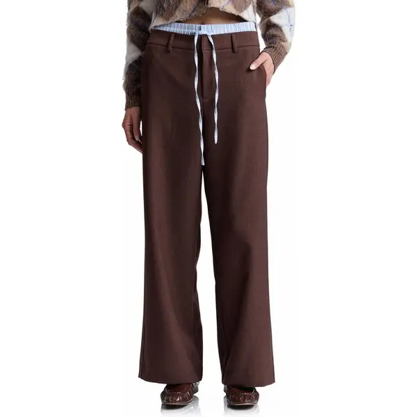 Avec Les Filles Double Waistband Wide Leg Pants - Brick