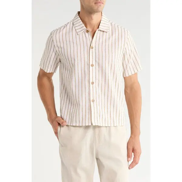 RHYTHM Vacation Stripe Crop Short Sleeve Cotton Button-up Shirt