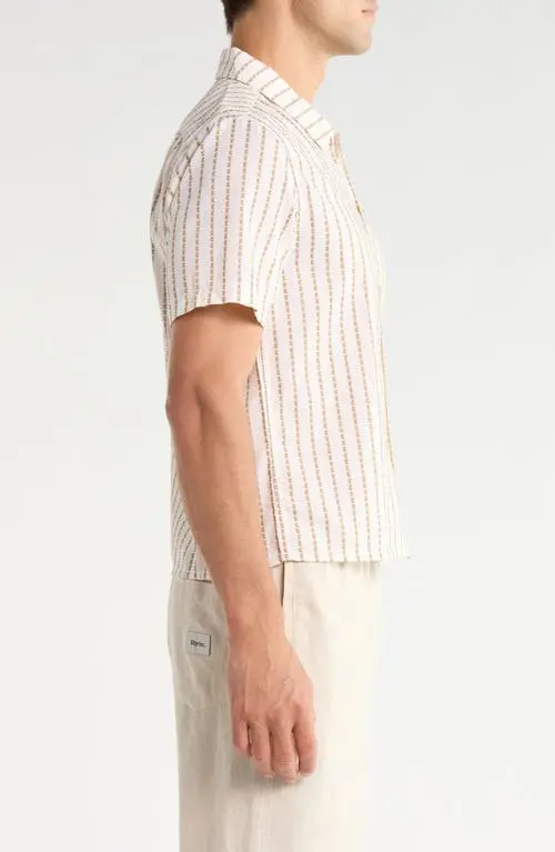 RHYTHM Vacation Stripe Crop Short Sleeve Cotton Button-up Shirt