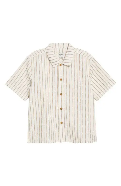 RHYTHM Vacation Stripe Crop Short Sleeve Cotton Button-up Shirt