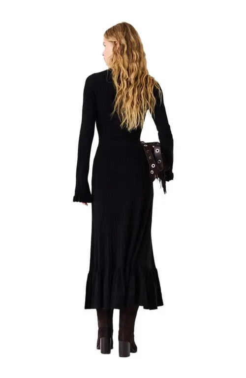 Maje Ruffled Knit Maxi Dress