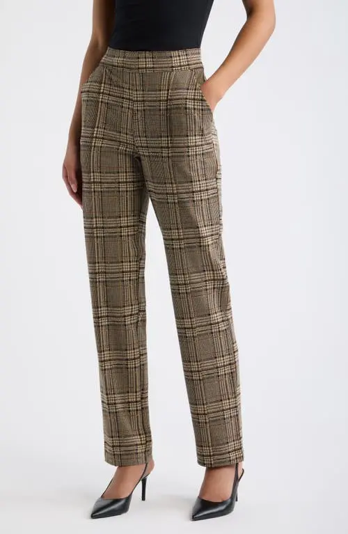 Hue Plaid Pintuck Pull-on Pants - Brown