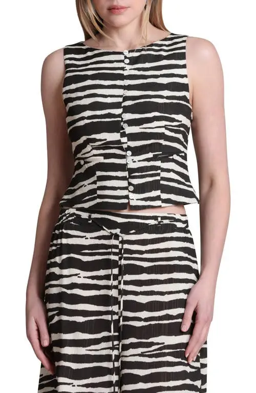 Avec Les Filles Boat Neck Button Front Tank - Zebra Print