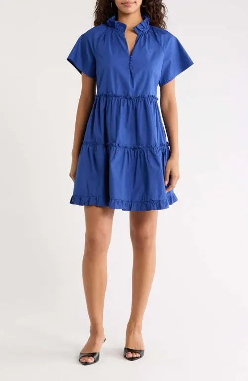 SUGARLIPS Pallas Tiered Cotton Poplin Mini Dress - Navy