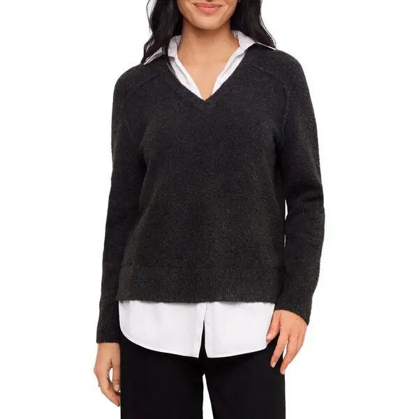 Karen Kane Layered V-neck Sweater - Charcoal