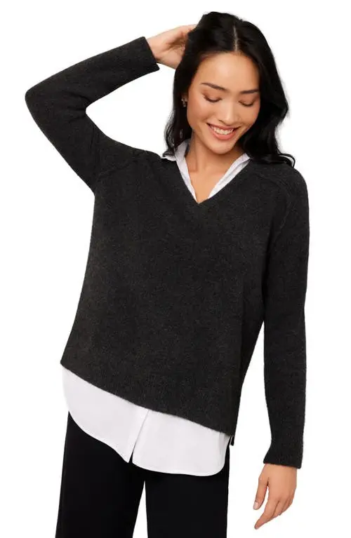 Karen Kane Layered V-neck Sweater - Charcoal