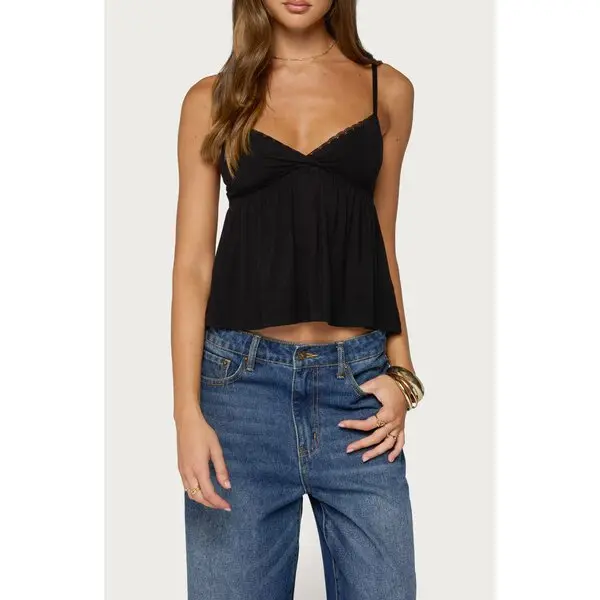 EDIKTED Belen Lace Trim Babydoll Camisole - Black