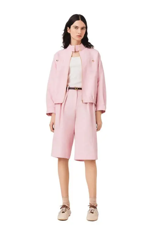 Maje Linen Blend Bomber Jacket - Pink