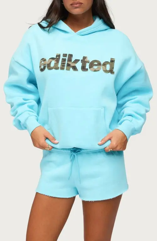 EDIKTED Camo Cutie Oversize Hoodie - Turquoise