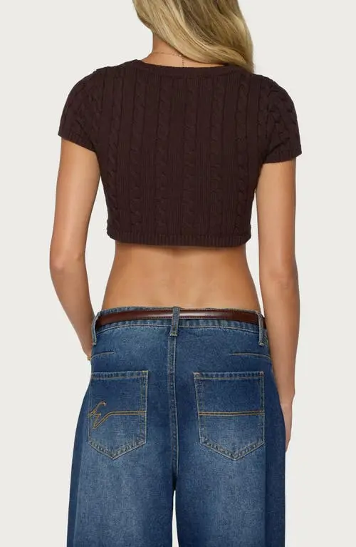 EDIKTED Zila Cropped Cable Knit Sweater Top