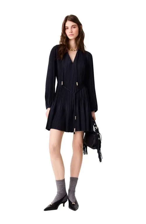 Maje Short Pleated Dress - Navy