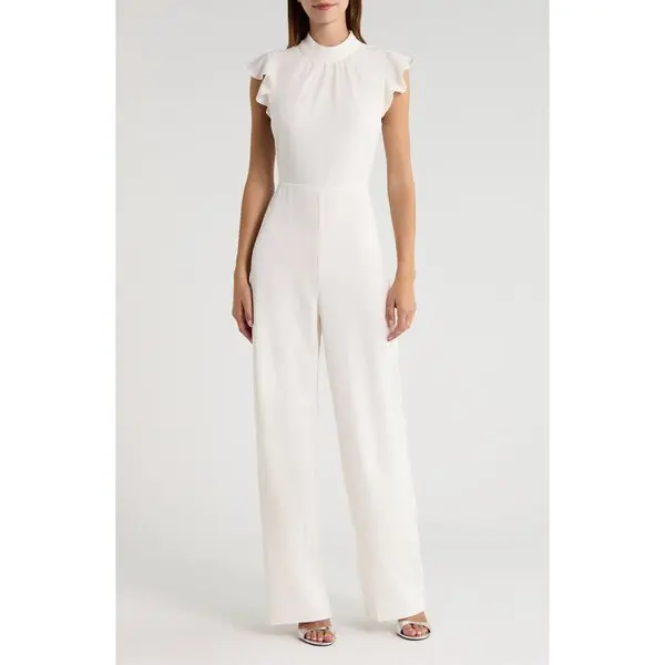 SUGARLIPS Manuela Mock Neck Wide Leg Jumpsuit - White