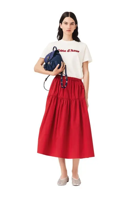 Maje Long Gathe Skirt - Red