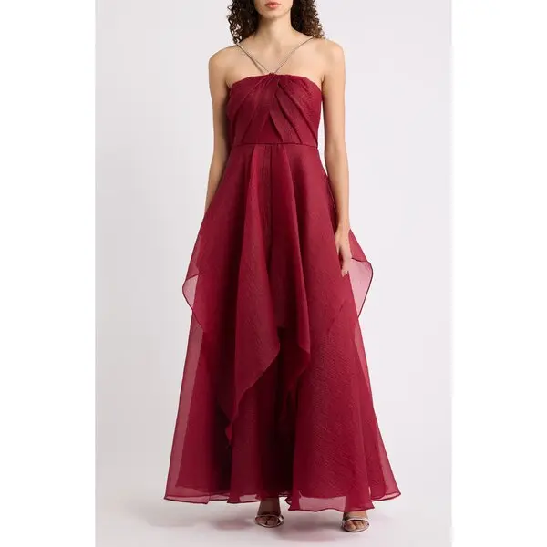 Eliza J Embellished Strap Tiered Ballgown