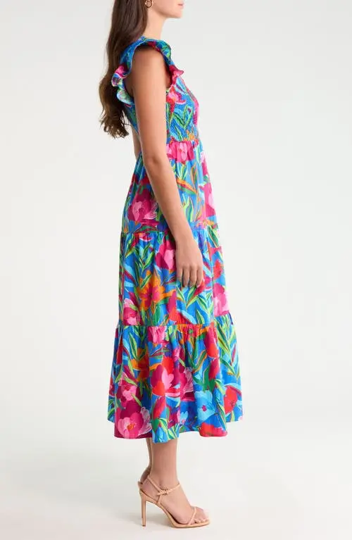 SUGARLIPS Sunfire Floral Tiered Cotton Midi Dress