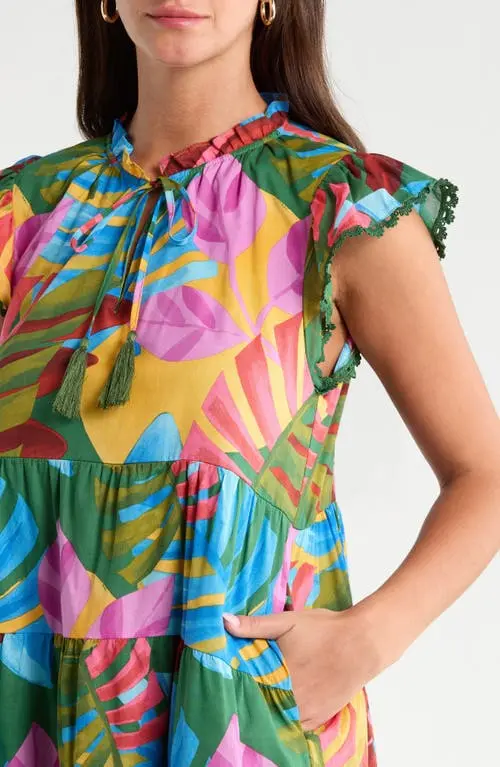 SUGARLIPS Novi Tropical Print Cotton Shift Minidress