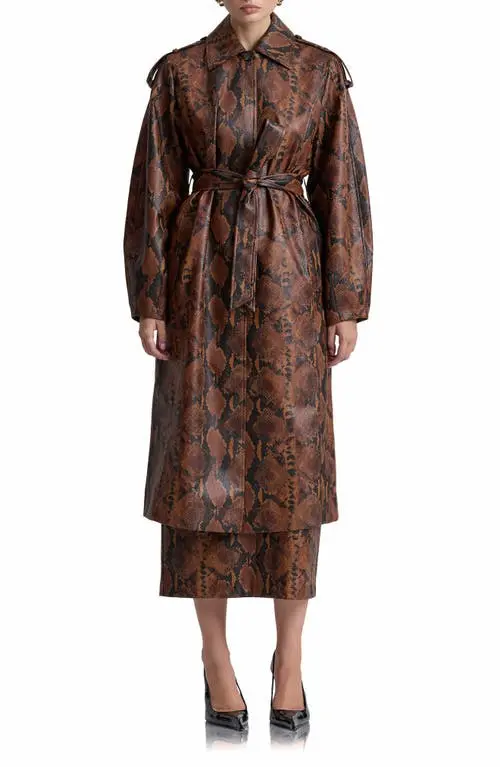 Avec Les Filles Python Print Faux Leather Coat - Brown-black Python