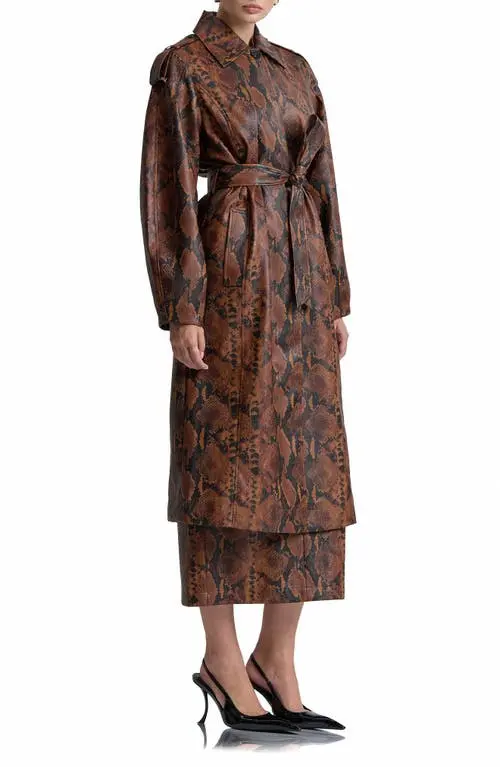 Avec Les Filles Python Print Faux Leather Coat