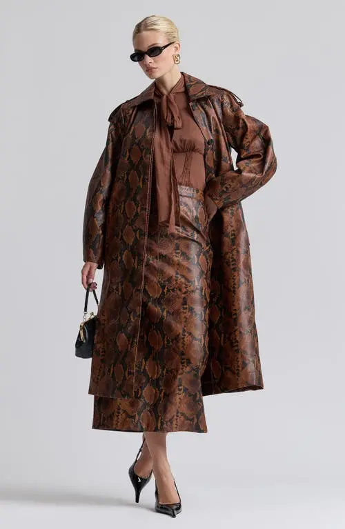 Avec Les Filles Python Print Faux Leather Coat