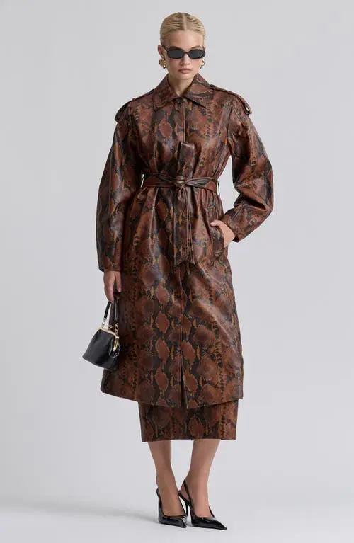 Avec Les Filles Python Print Faux Leather Coat