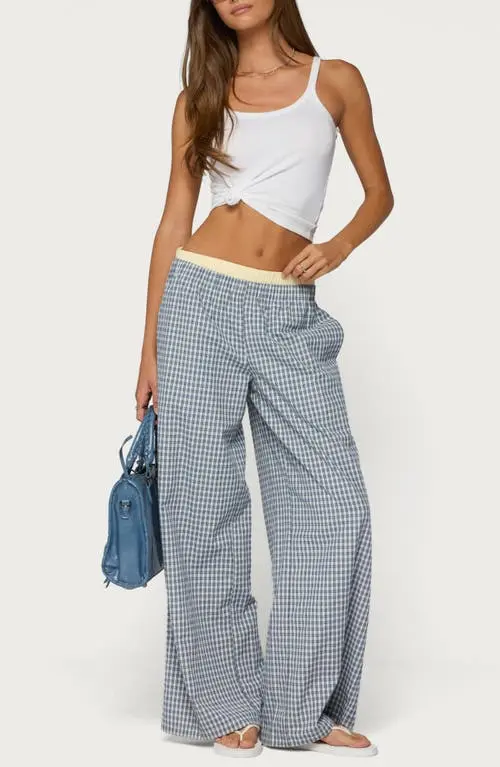 EDIKTED Indya Plaid Pull-on Wide Leg Pants