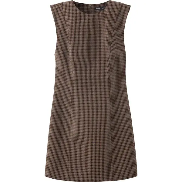 Mango Gingham Check Cottoned Minidress - Brown